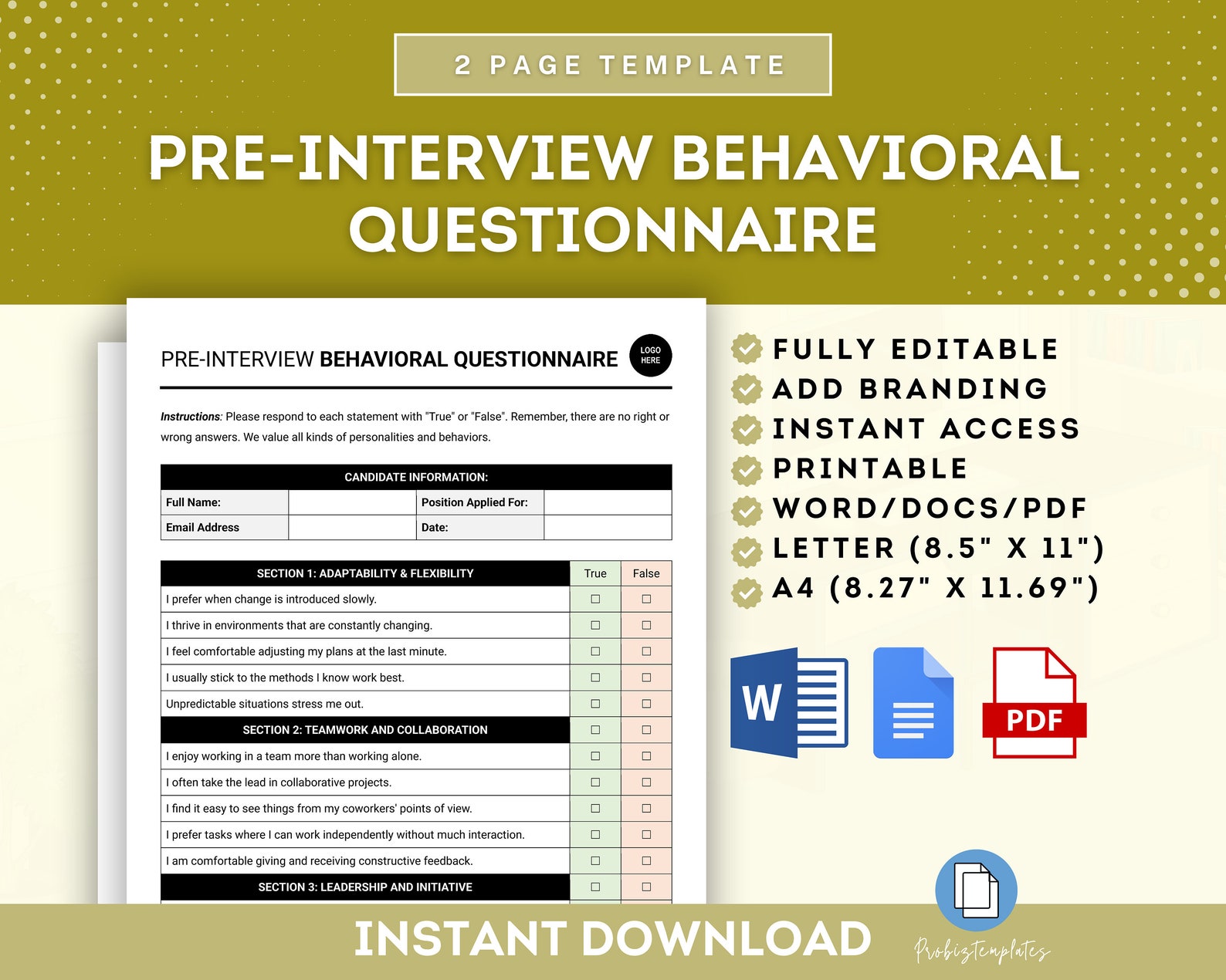 Pre-interview Behavioral Questionnaire, Candidate Behavioral Questions ...