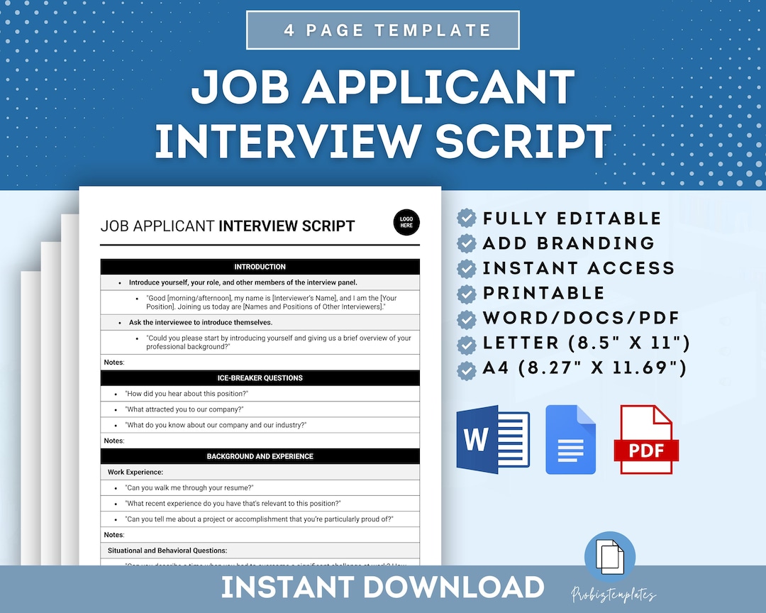 Job Applicant Interview Script Template, Interview Questions Script ...