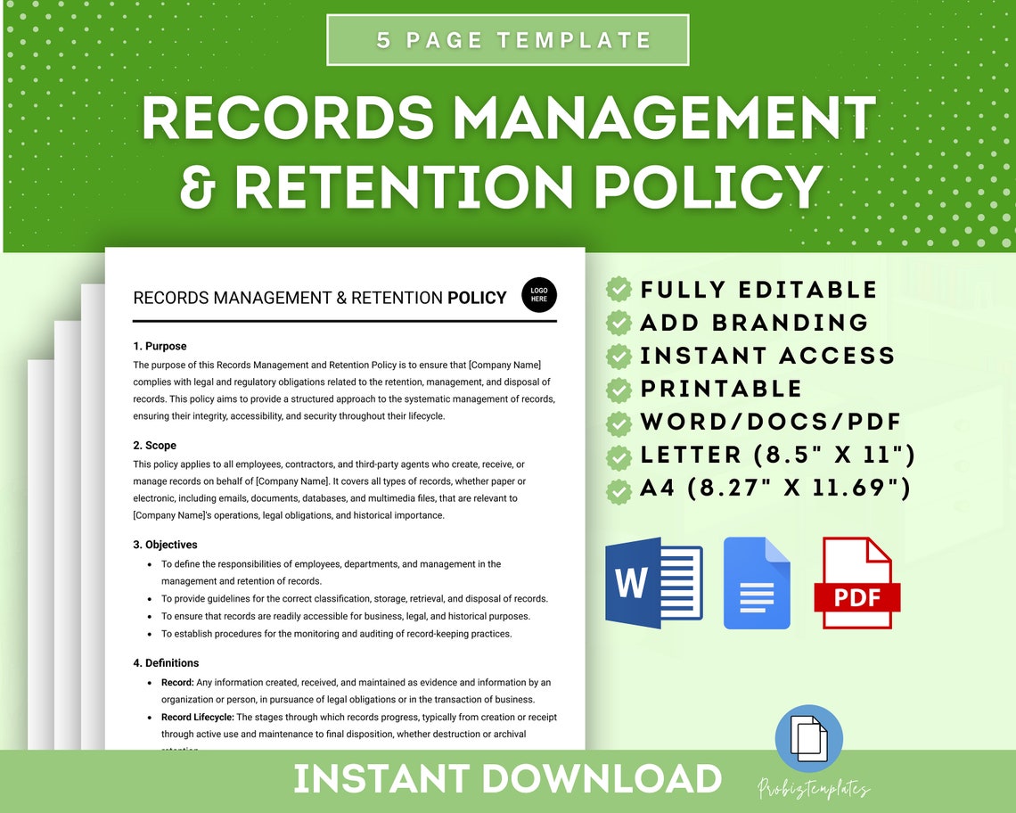 Records Management and Retention Policy, Document Management Policy ...