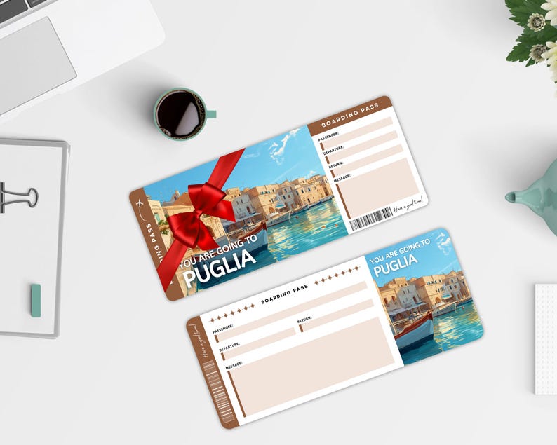 Printable Puglia Surprise Gift Ticket, Editable Italy Vacation Boarding ...
