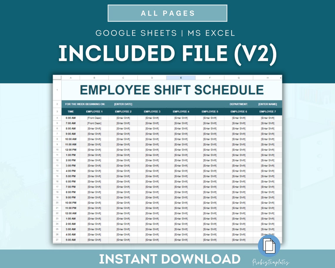 Employee Shift Schedule Spreadsheet, Work Schedule Template, Staff ...