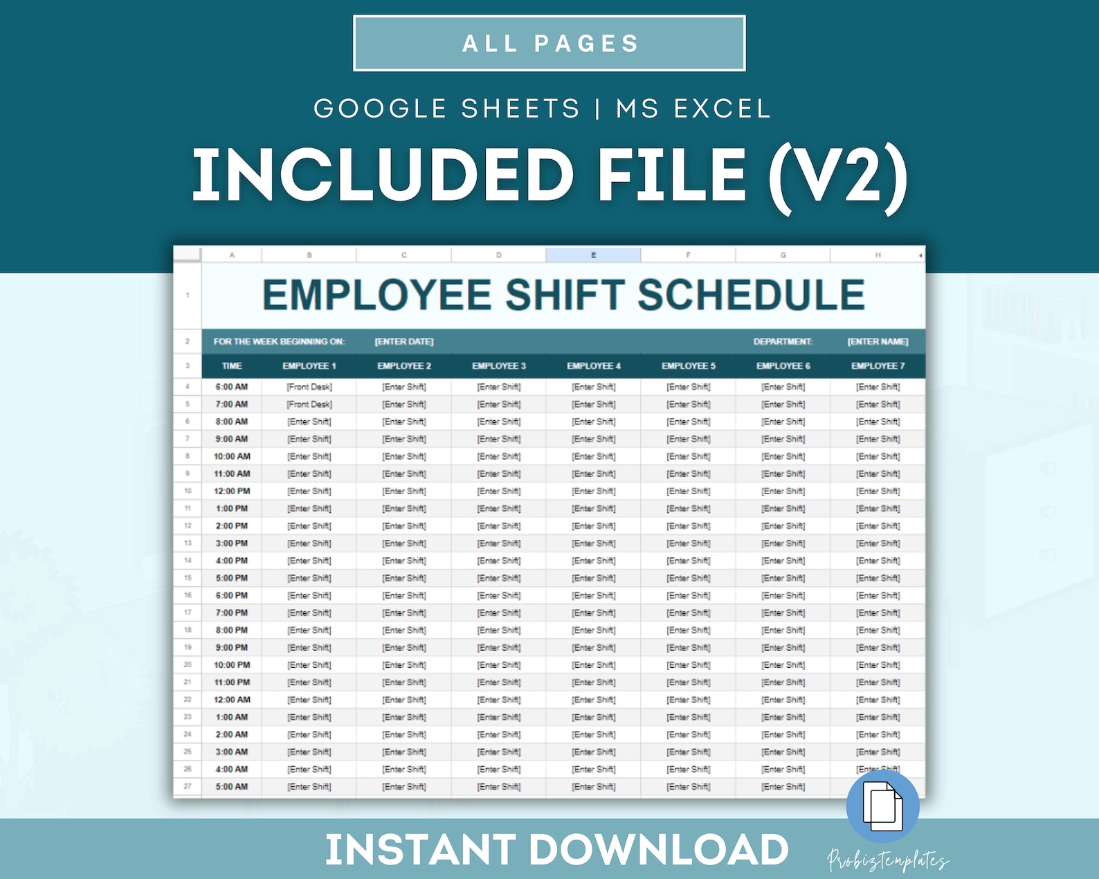 Employee Shift Schedule Spreadsheet, Work Schedule Template, Staff ...