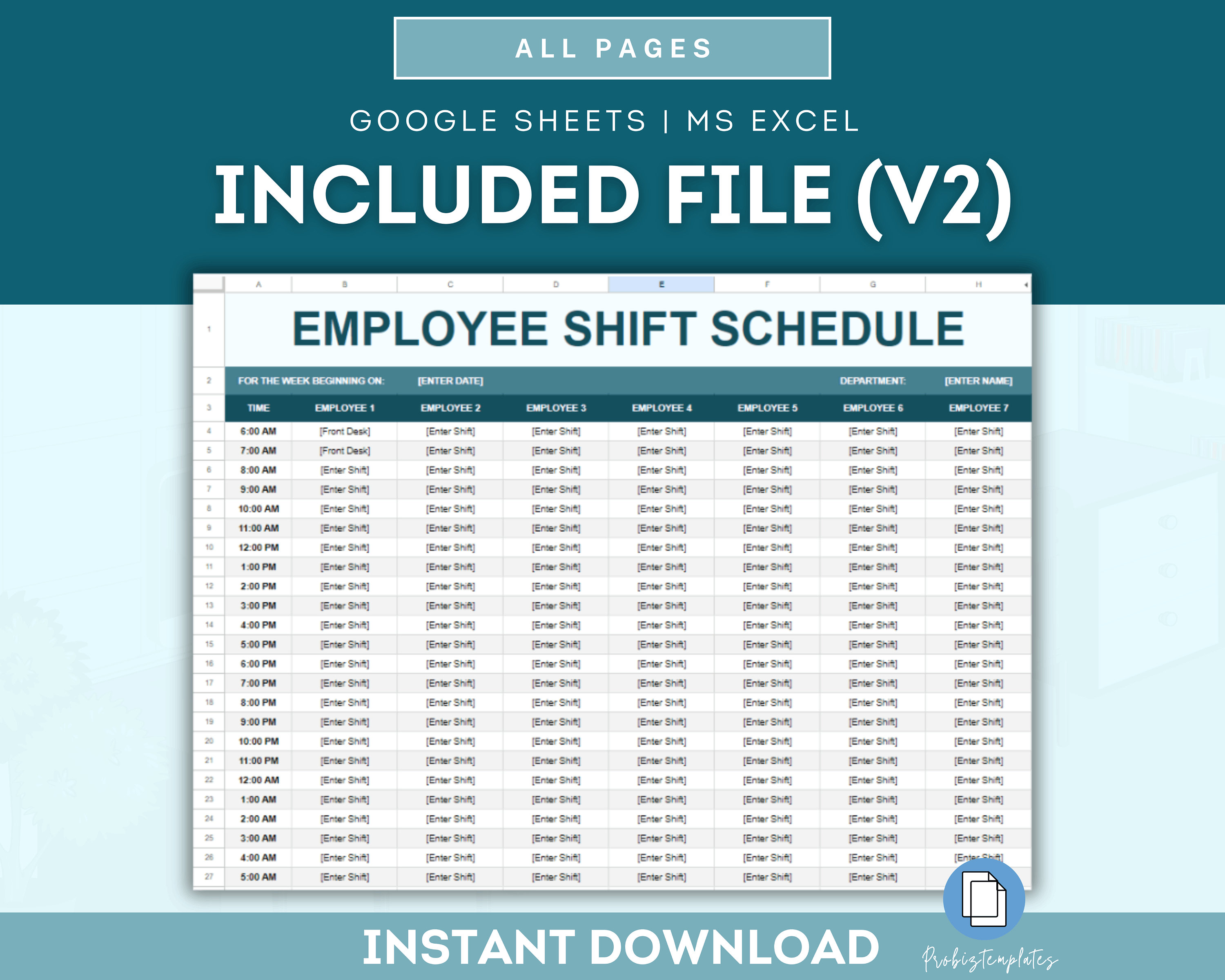 Employee Shift Schedule Spreadsheet, Work Schedule Template, Staff ...