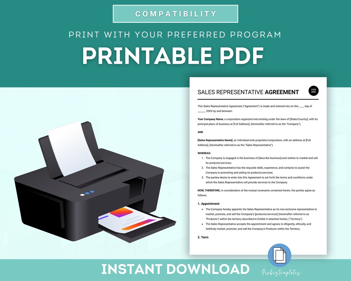 Sales Representative Agreement Template, Sales Rep Contract, Sales ...