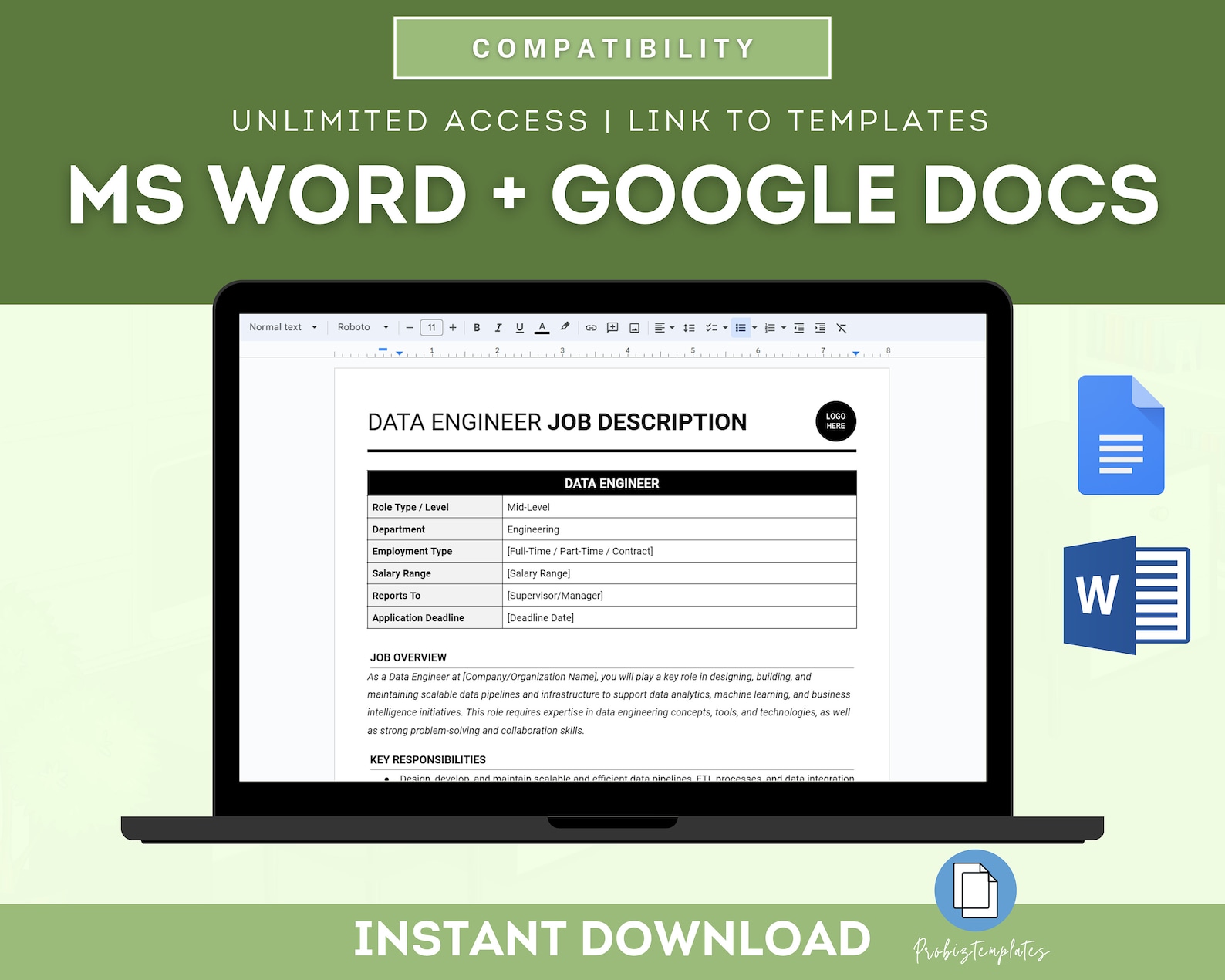 Data Engineer Job Description Template, Data Engineering Responsibilities, Data Infrastructure ...