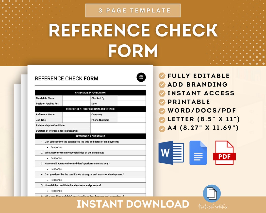 Reference Check Form, Job Reference Check Form, Employment Reference ...