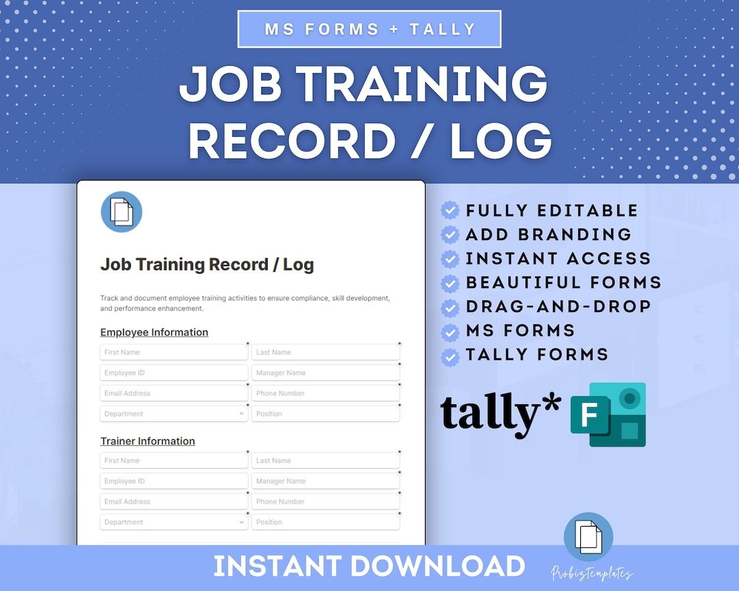 Job Training Record Online Form, Employee Training Progress Tracker, HR ...