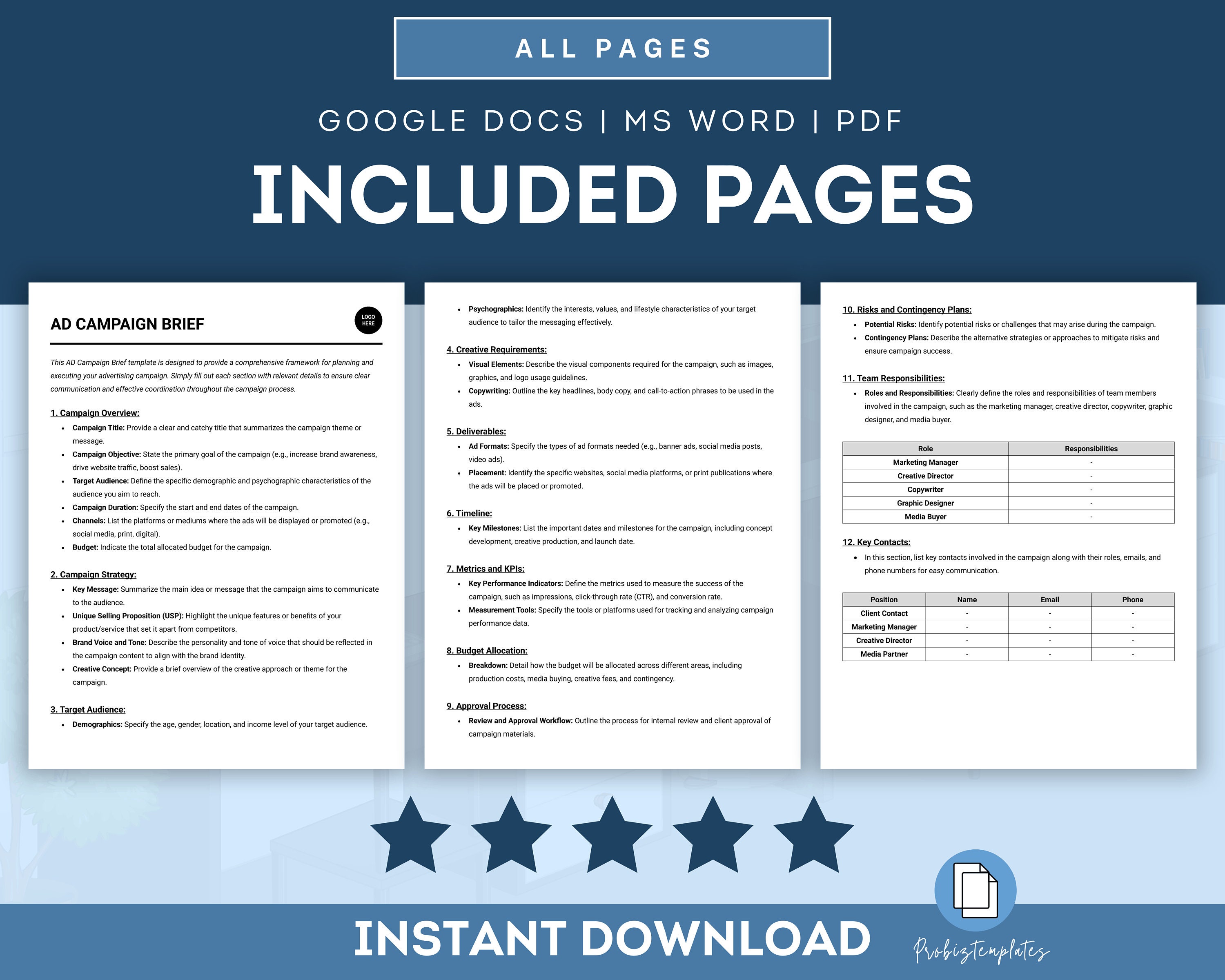 Ad Campaign Brief Template, Marketing Campaign Blueprint, Promotional ...