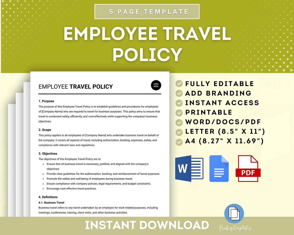 Employee Travel Policy Template, Business Travel Guidelines, Corporate ...