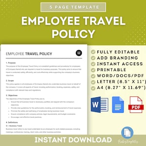 Employee Travel Policy Template, Business Travel Guidelines, Corporate ...