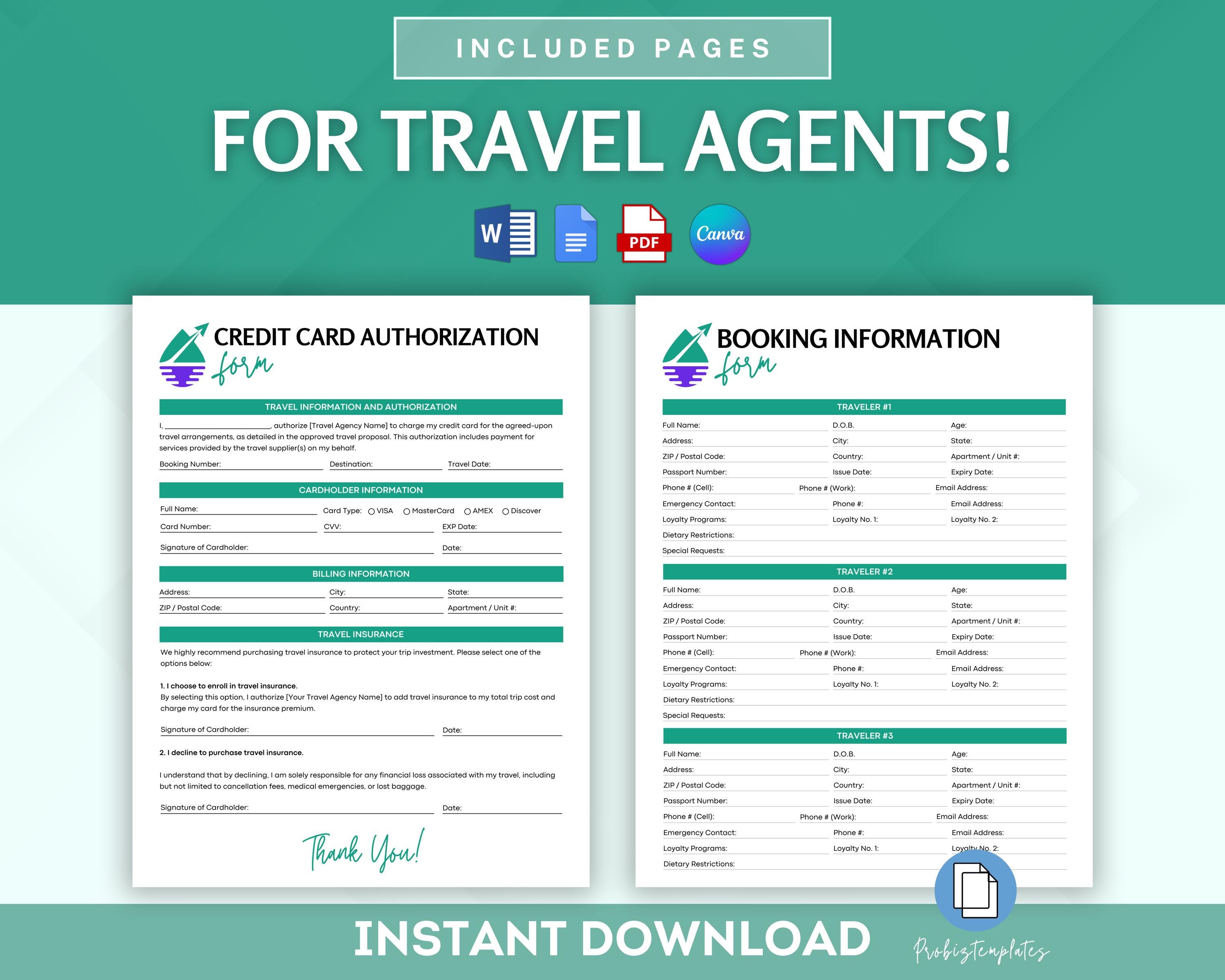 Travel Agency Forms Bundle, Travel Agency Contract, Travel Inquiry Form ...