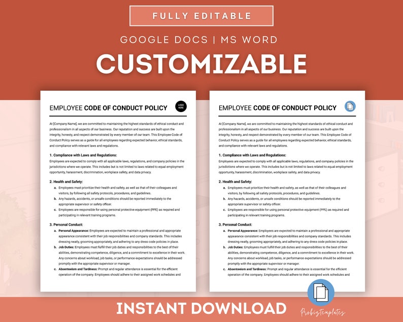 Employee Code of Conduct Policy Template, Employee Behavior Guidelines ...