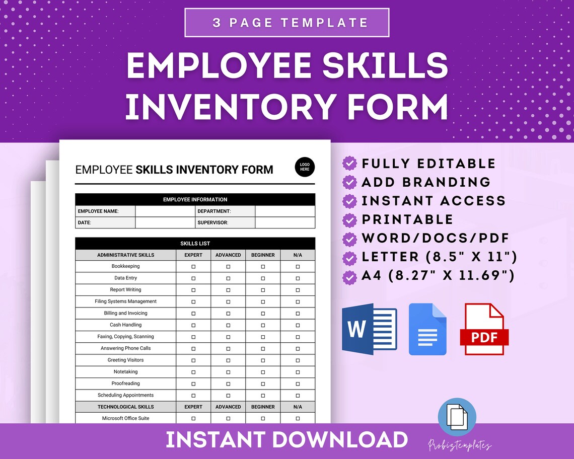 Employee Skills Inventory Form Template, Staff Competency Assessment ...