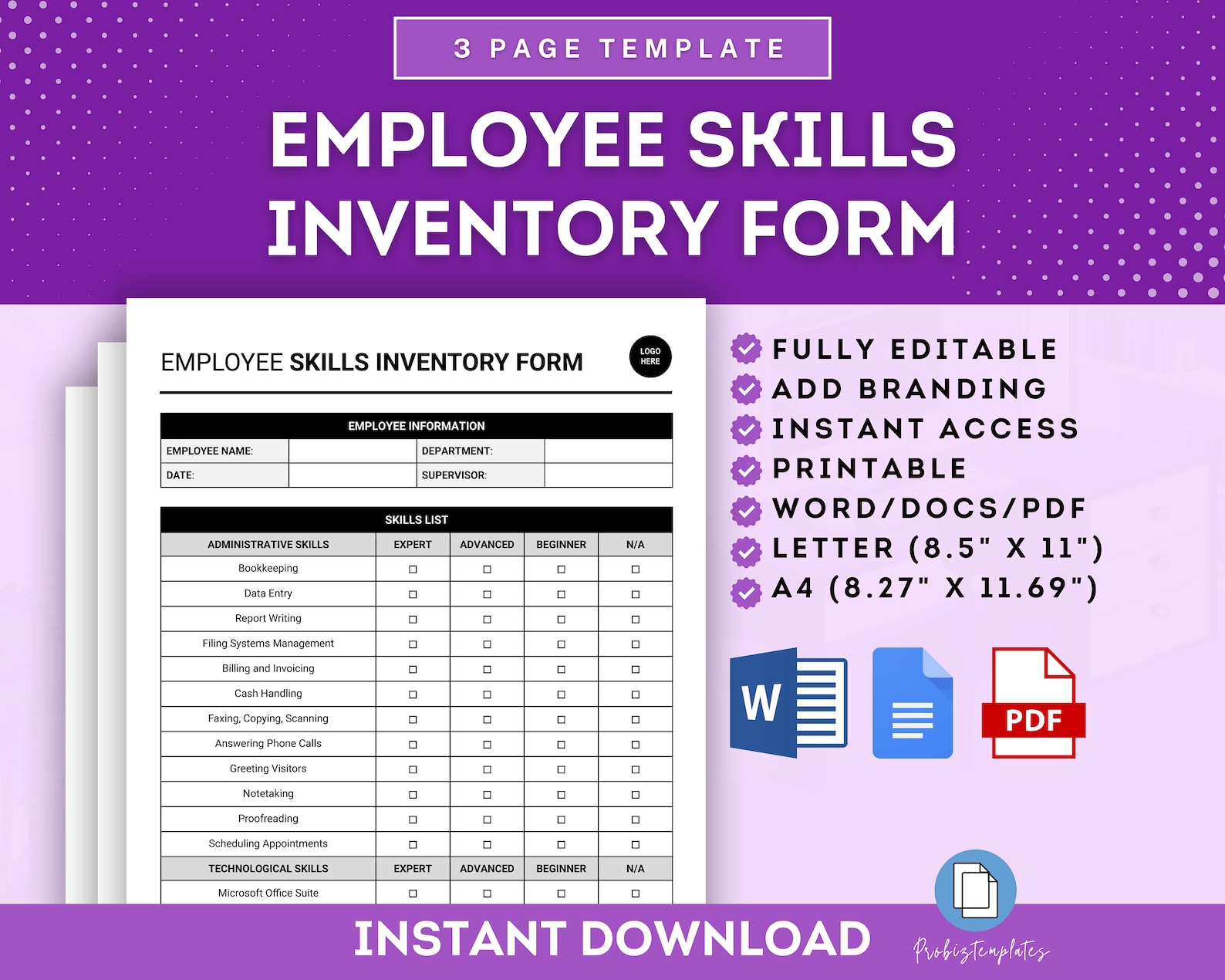 Employee Skills Inventory Form Template, Staff Competency Assessment ...