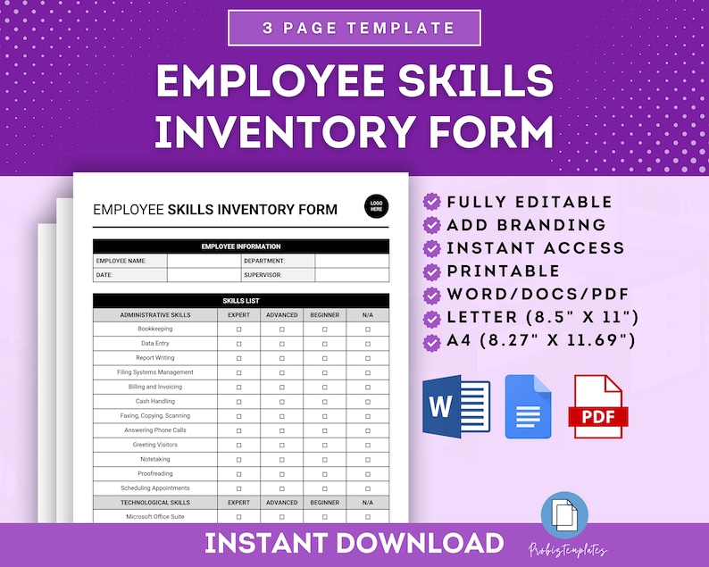 Employee Skills Inventory Form Template, Staff Competency Assessment ...