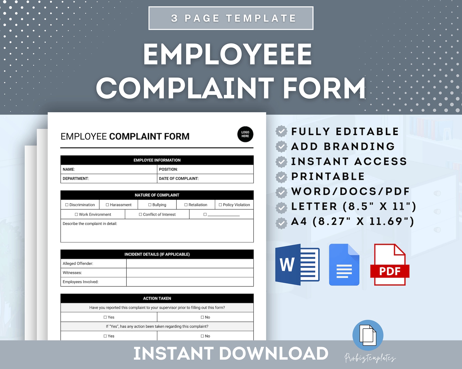 Employee Complaint Form Template, Employee Grievance Form, Staff ...