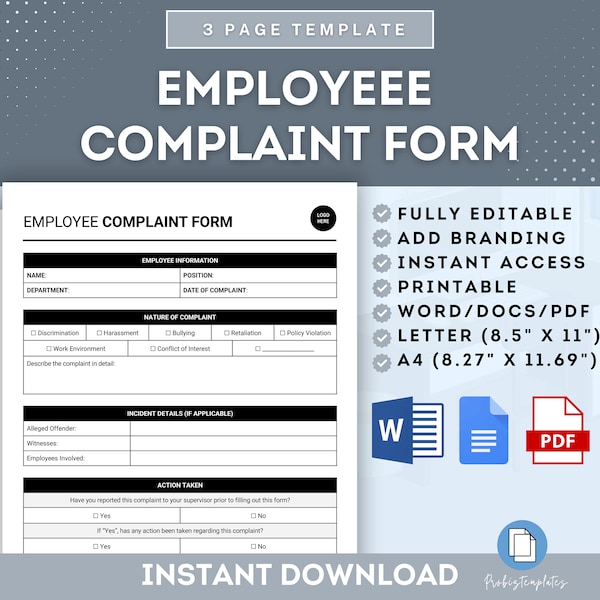 Employee Complaint Form - Etsy