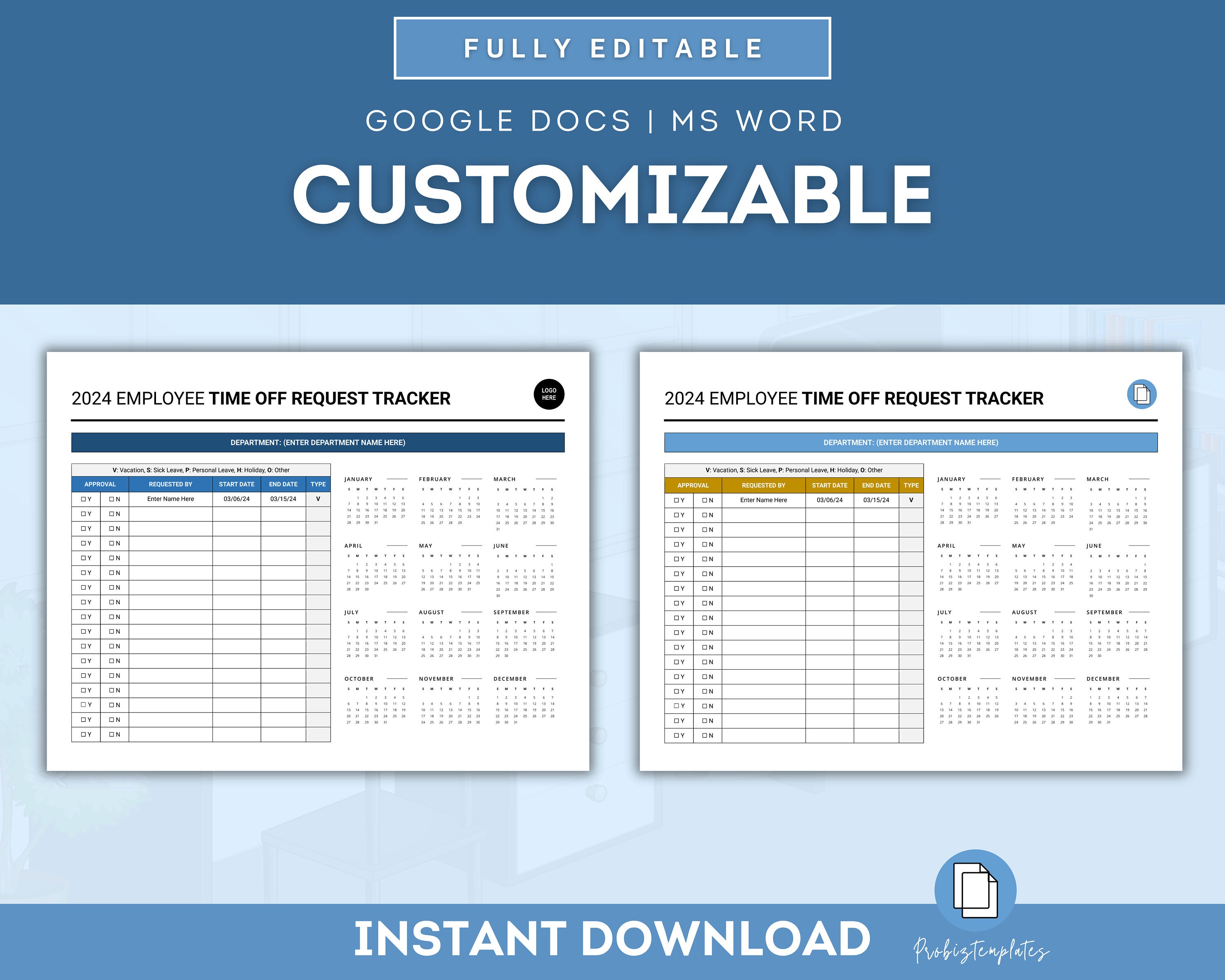Employee Time off Request Tracker 2024 Template, Staff Leave Management ...