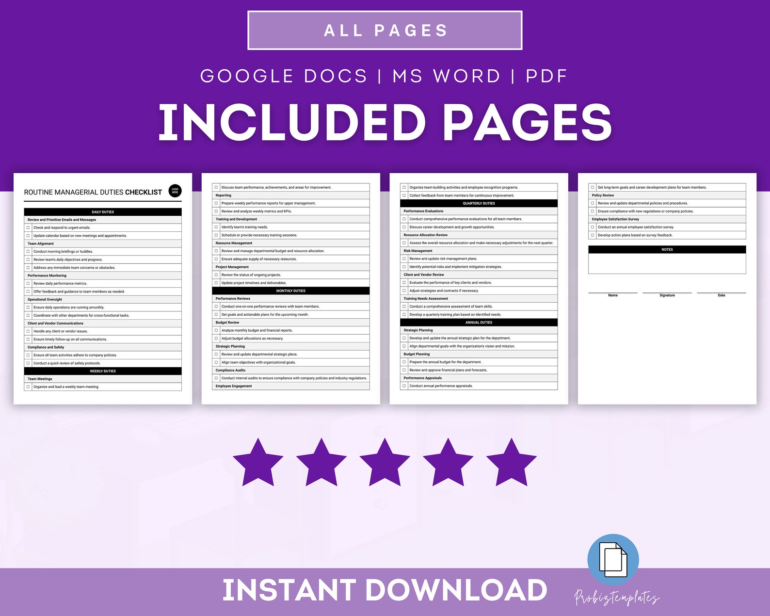 Routine Managerial Duties Checklist, Daily Manager Tasks, Managerial ...