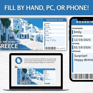 Printable Greece Surprise Gift Ticket, Editable Athens Vacation ...
