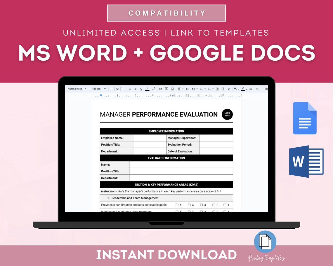Manager Performance Evaluation Form Template, Management Evaluation ...