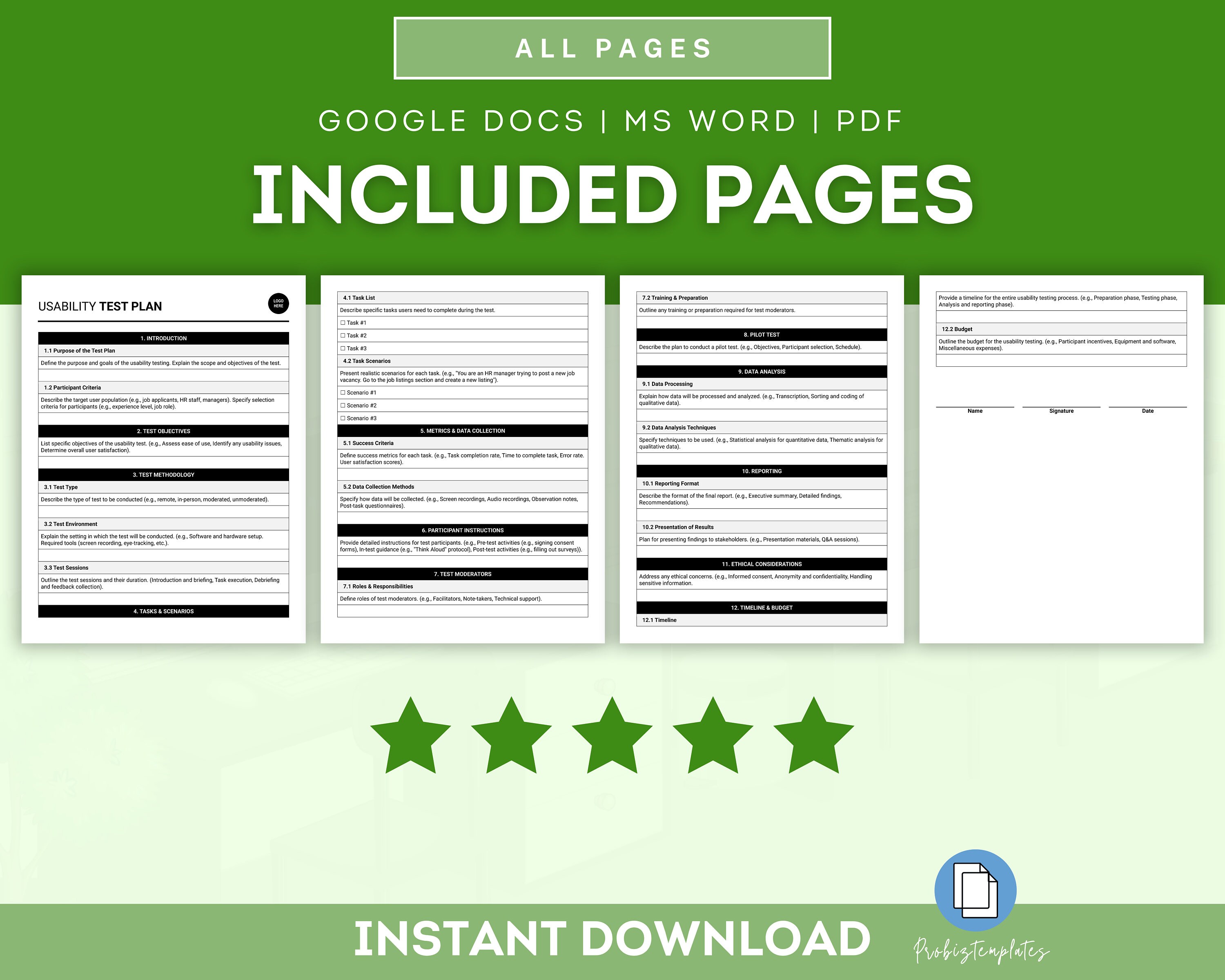 Usability Test Plan Template, User Experience Test Plan, UX Testing ...