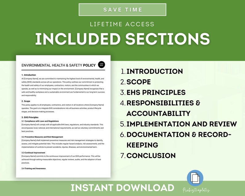 Environmental Health and Safety Policy Template, Workplace Safety ...