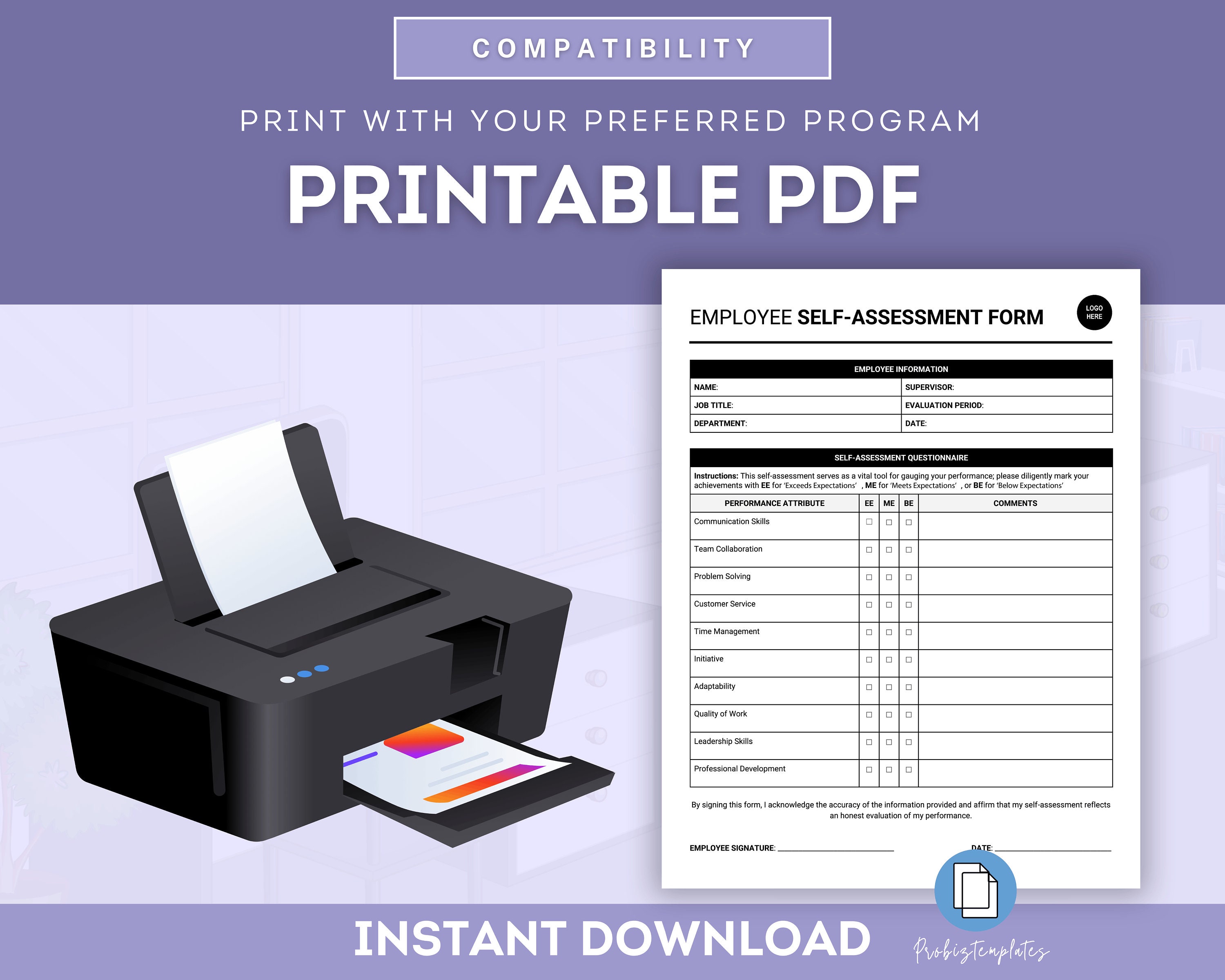 Employee Self-assessment Form, Performance Review Template, Employee ...