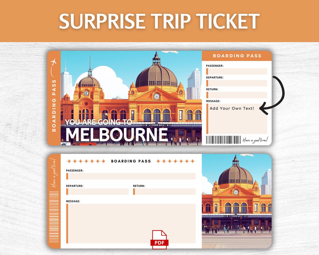 Printable Melbourne Surprise Gift Ticket, Editable Australia Boarding ...