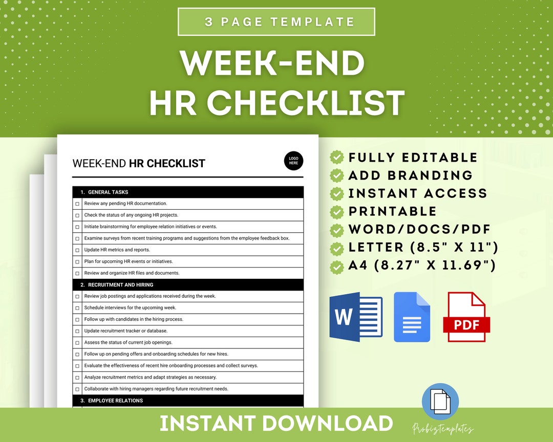 Week-end HR Checklist, End-of-week HR Task List, HR Week-end Wrap-up ...