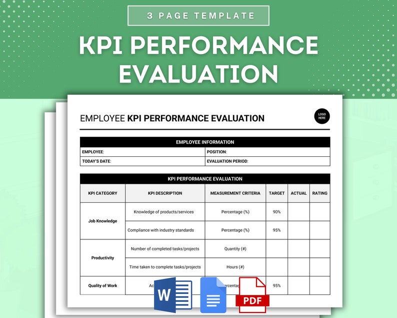 Employee KPI Performance Evaluation Form Template, Performance Metrics ...