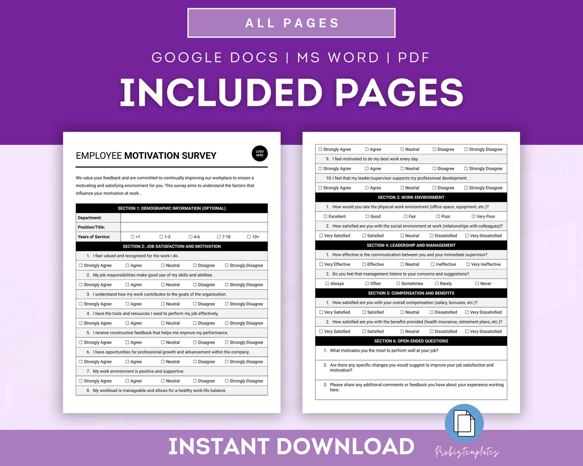 Employee Motivation Survey Template, Staff Motivation Questionnaire ...