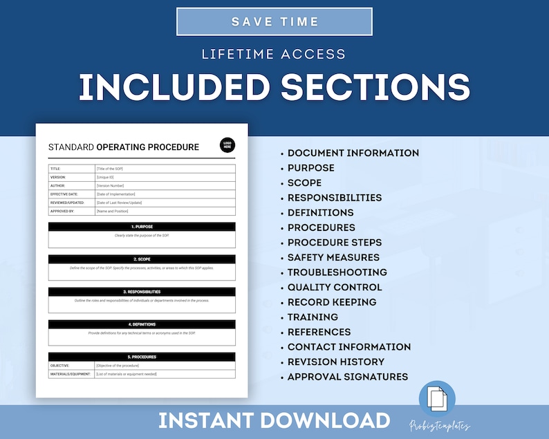 Standard Operating Procedure Template, SOP Business Document, Employee ...