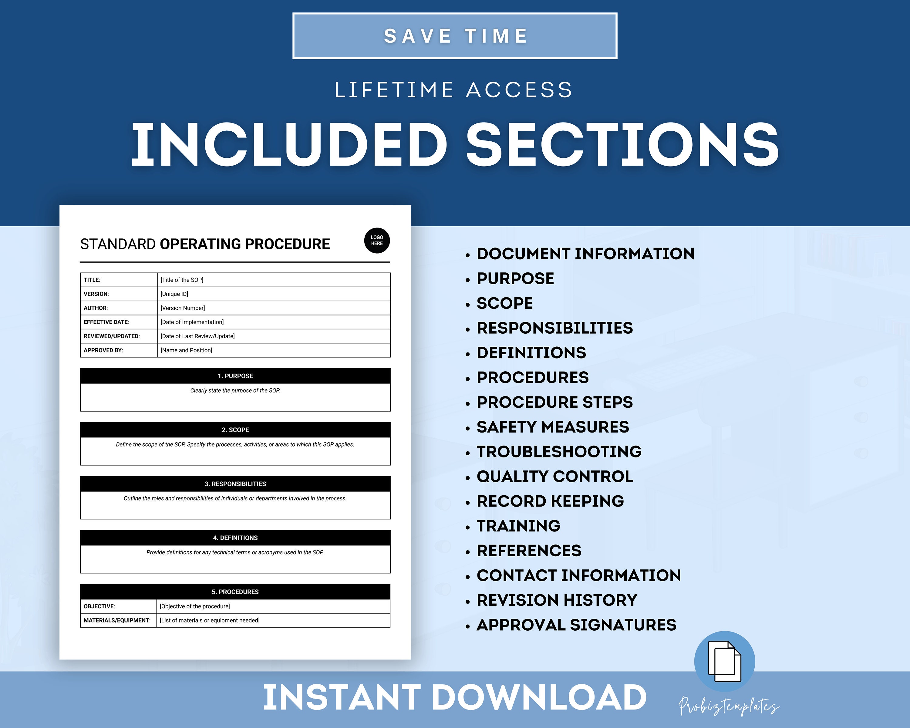 Standard Operating Procedure Template, SOP Business Document, Employee ...