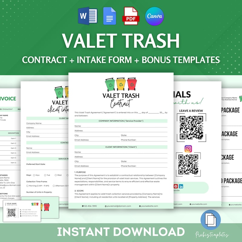 Valet Trash Templates - Etsy