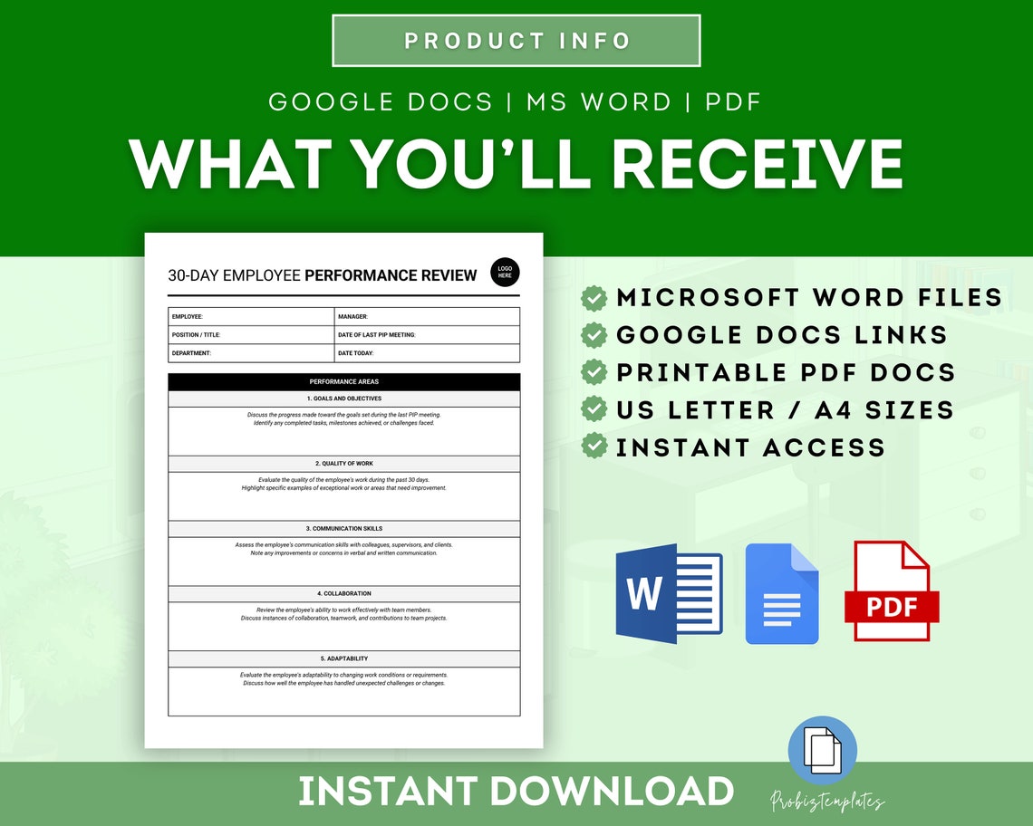 Employee 30-day Performance Review Template, Employee Evaluation Form ...