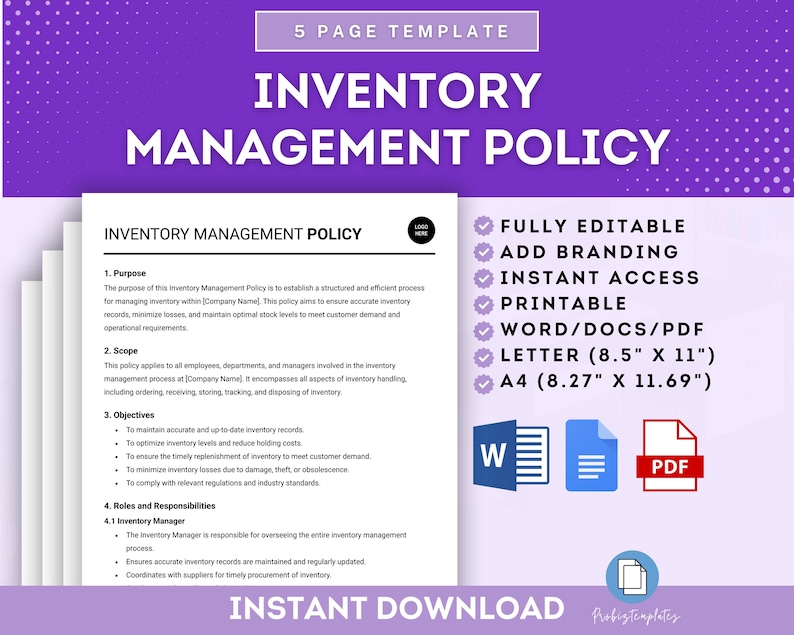 Inventory Management Policy Template, Stock Management Policy Template ...