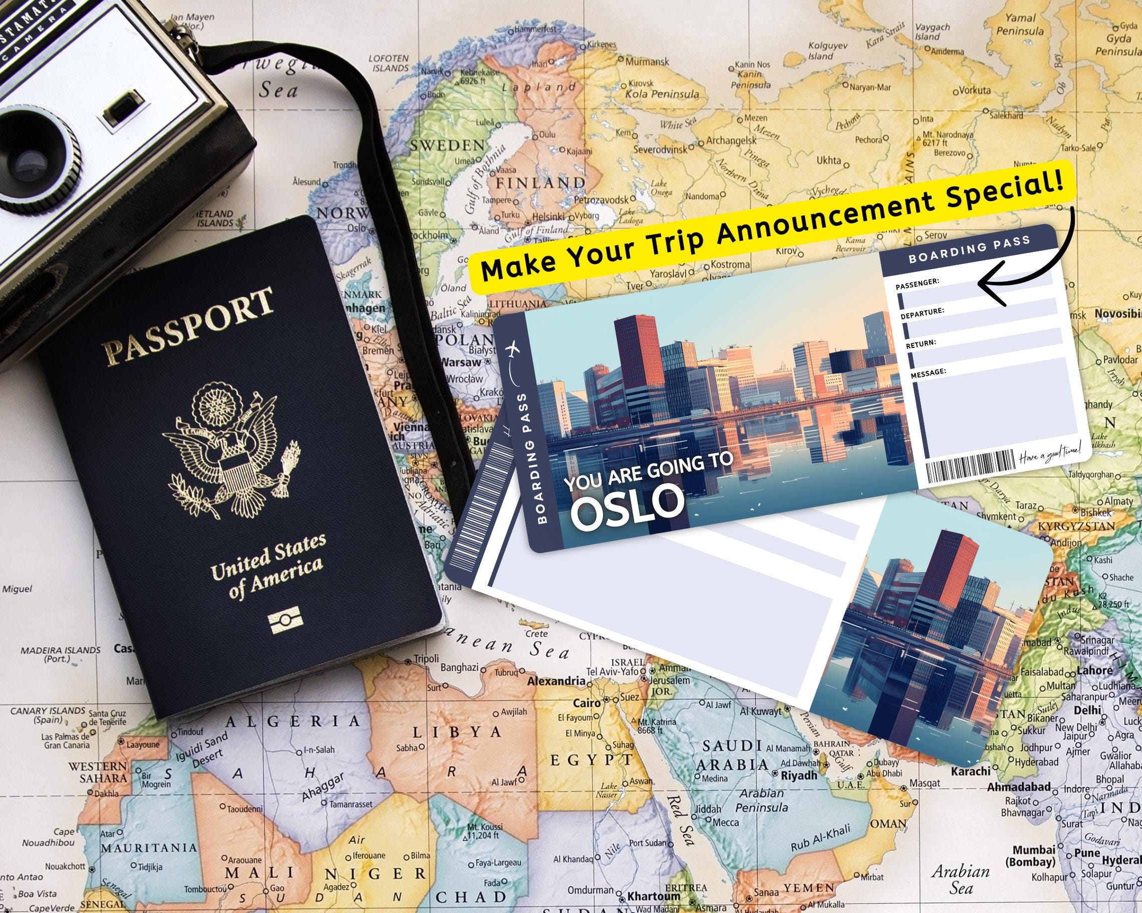 Printable Oslo Surprise Gift Ticket, Editable Norway Vacation Boarding ...