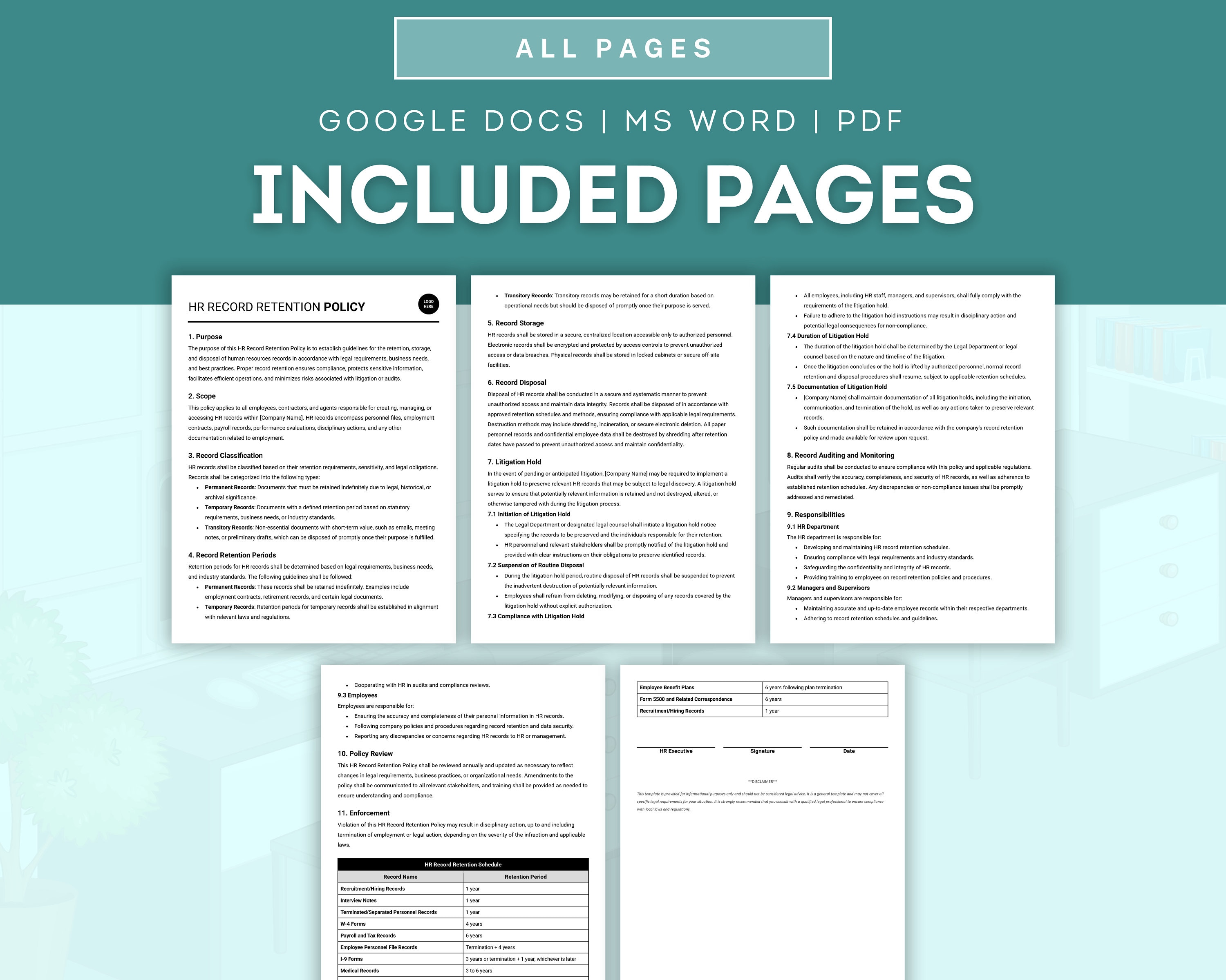 HR Record Retention Policy Template, Employee Document Retention, Human ...