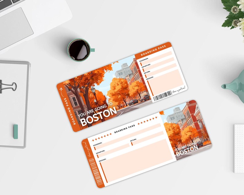 Printable Boston Surprise Gift Ticket, Editable Boston MA Boarding Pass ...