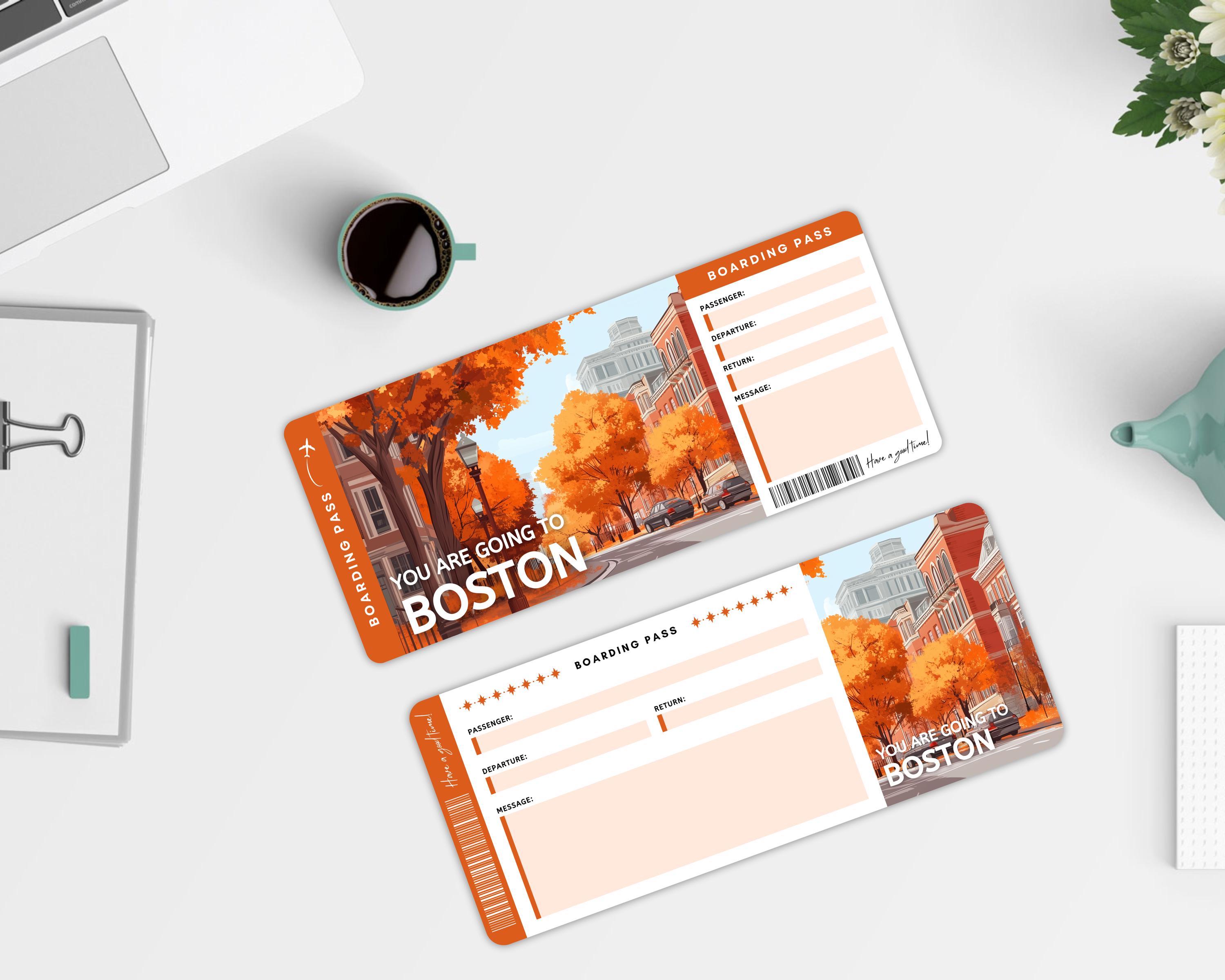 Printable Boston Surprise Gift Ticket, Editable Boston MA Boarding Pass ...