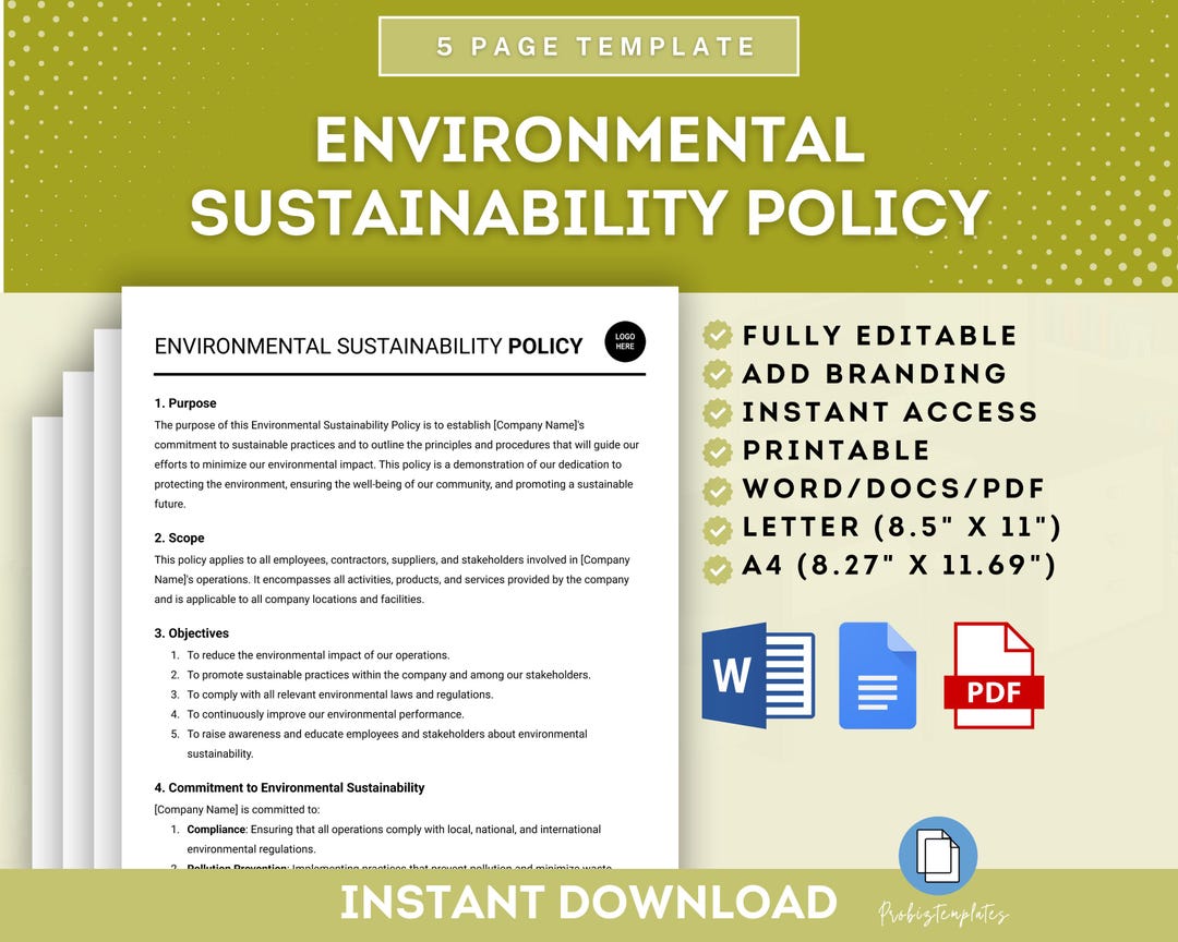Environmental Sustainability Policy Template, Sustainability Commitment ...