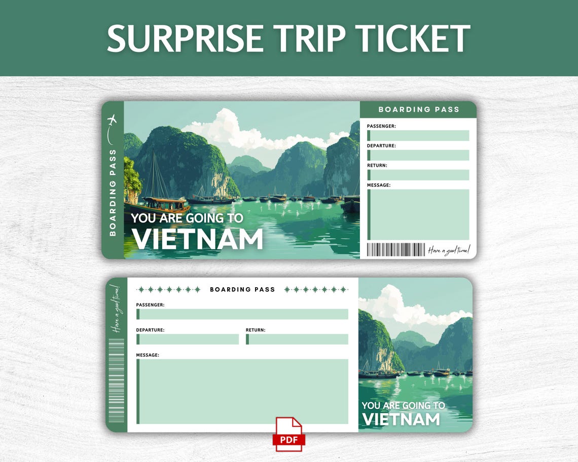 Printable Vietnam Surprise Gift Ticket, Editable South East Asia ...