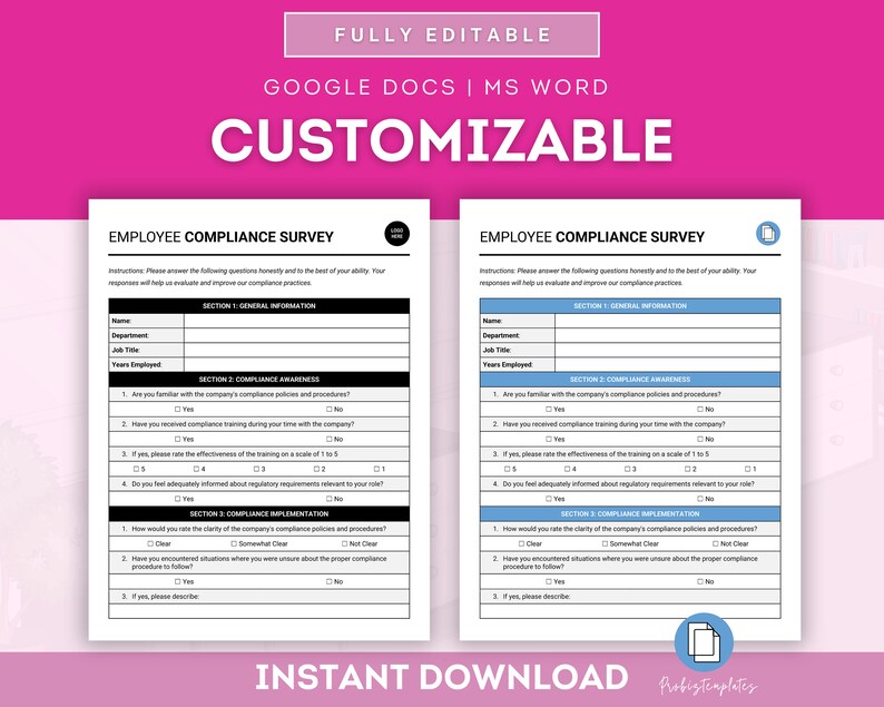 Employee Compliance Survey Template, Employee Policy Compliance Survey ...
