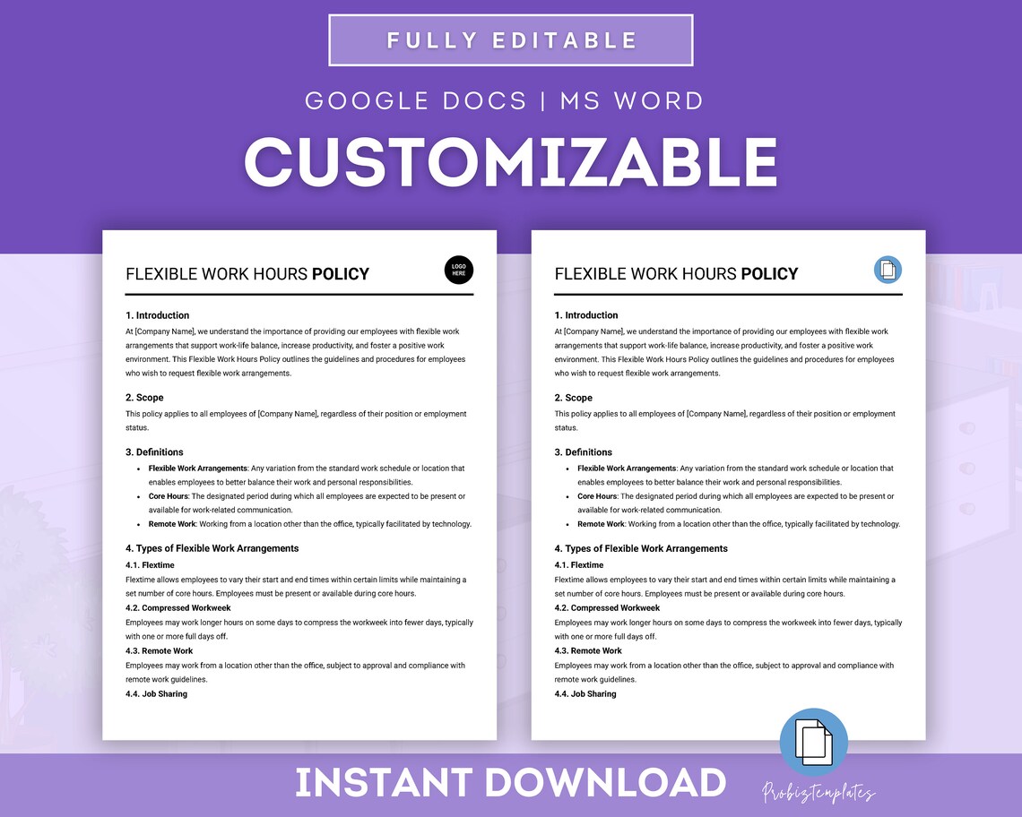 Flexible Work Hours Policy Template, Adaptive Work Schedule Policy ...