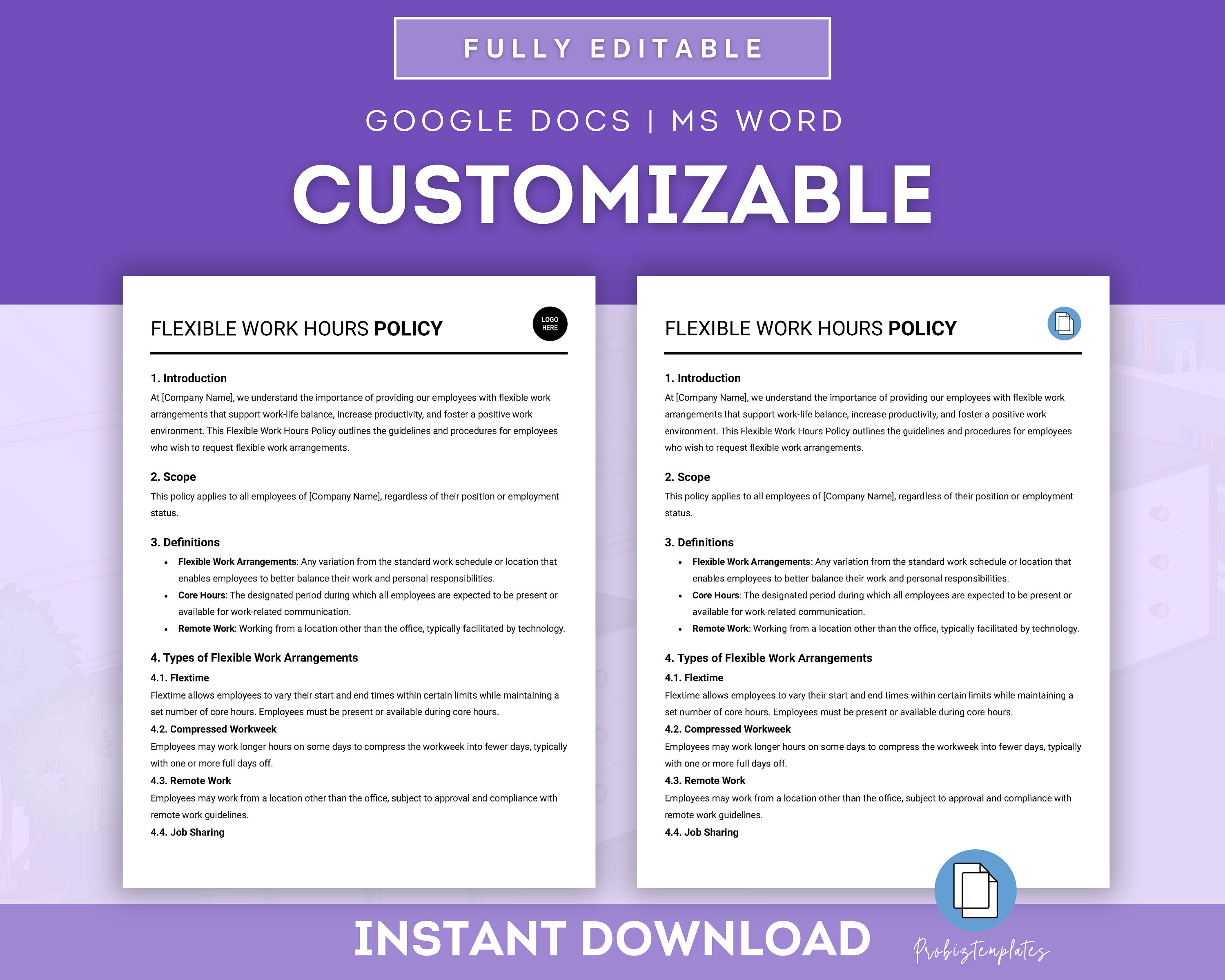 Flexible Work Hours Policy Template, Adaptive Work Schedule Policy ...