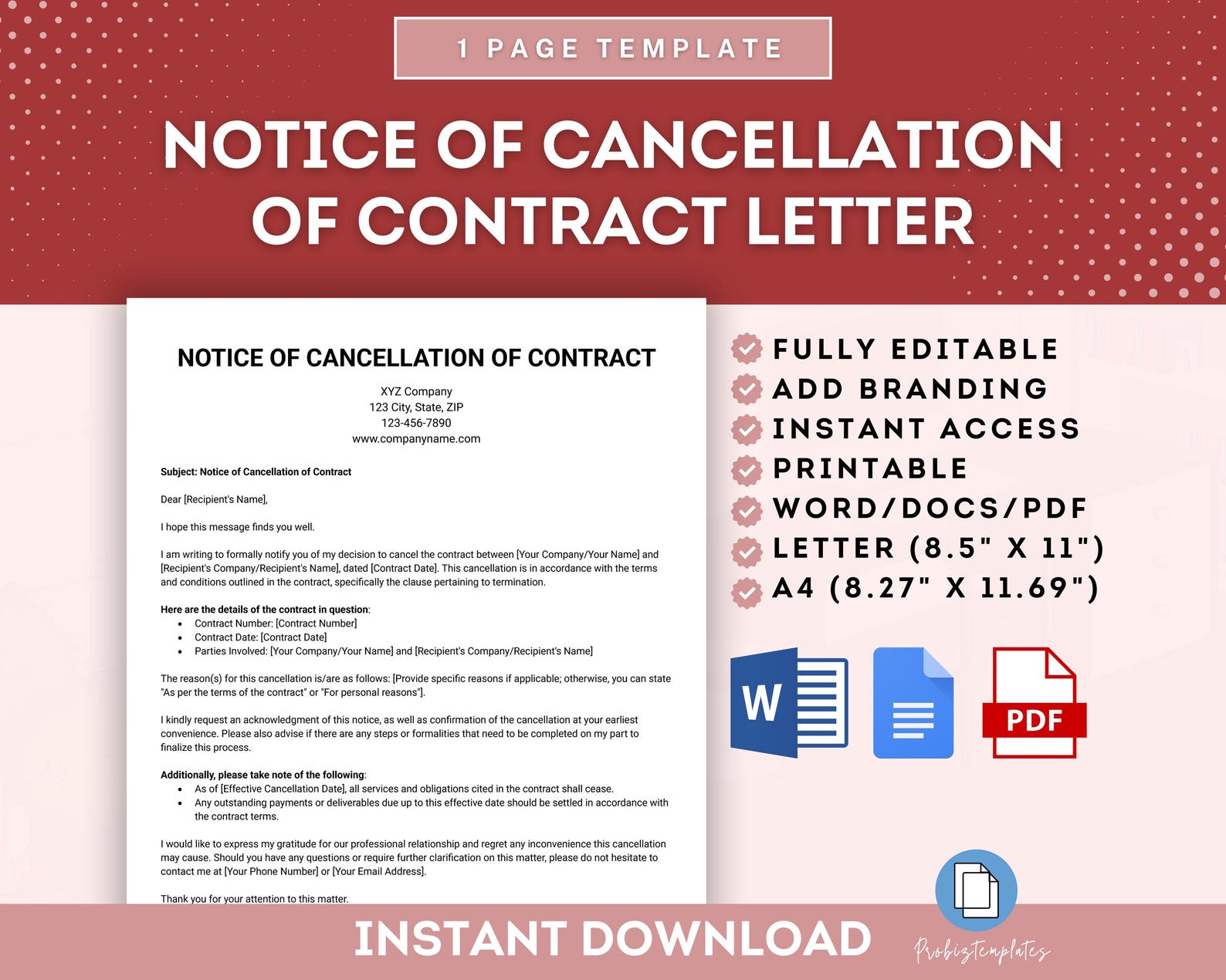 Notice of Cancellation of Contract Letter Template, Contract ...