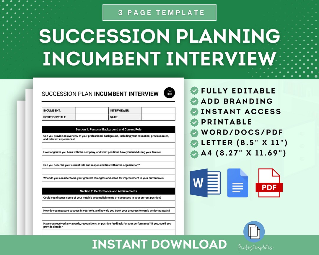 Succession Planning Incumbent Interview Form Template, Future Leader ...