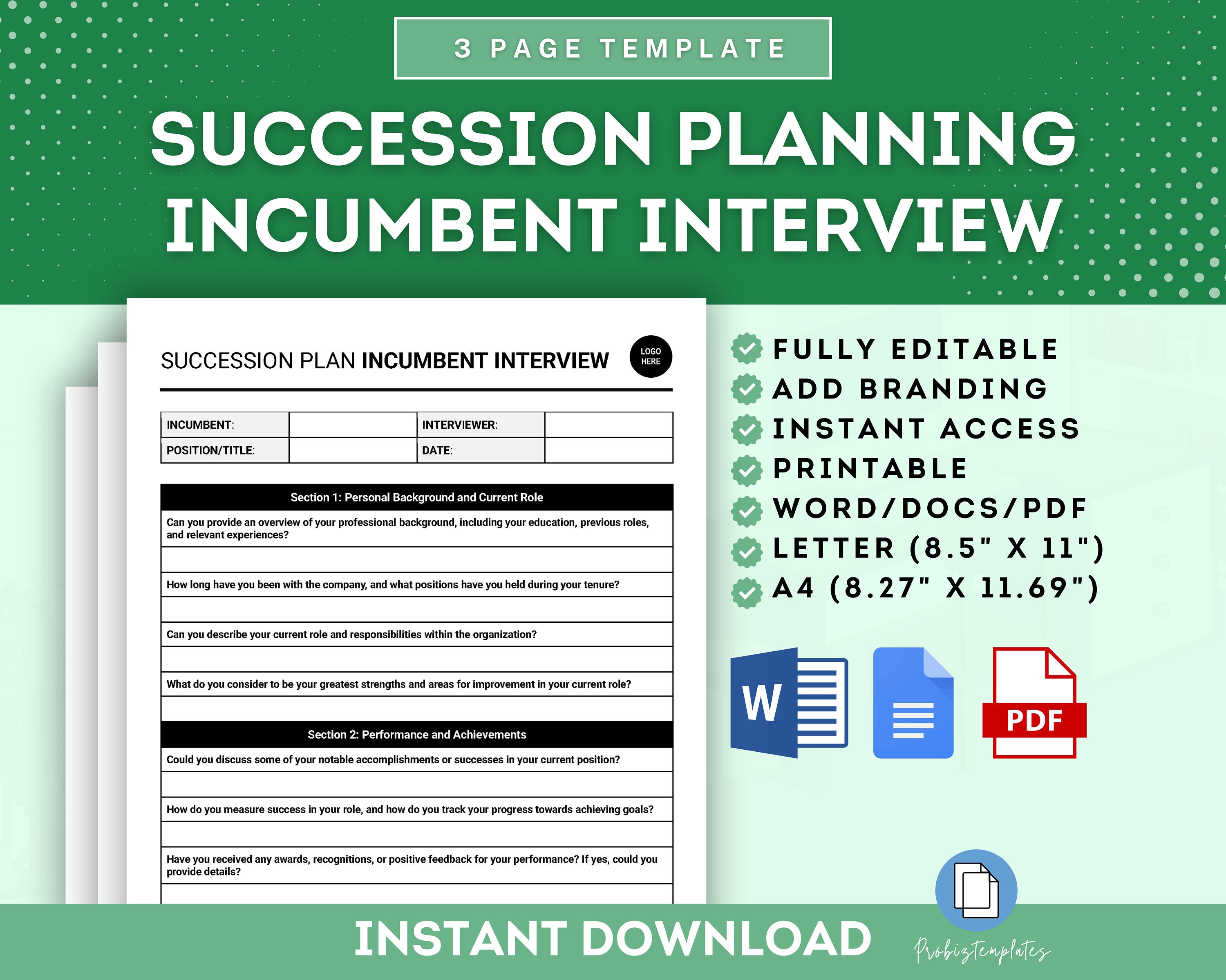 Succession Planning Incumbent Interview Form Template, Future Leader ...