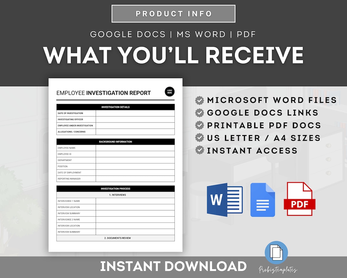 Employee Investigation Report Template, Incident Report Form, HR Policy ...